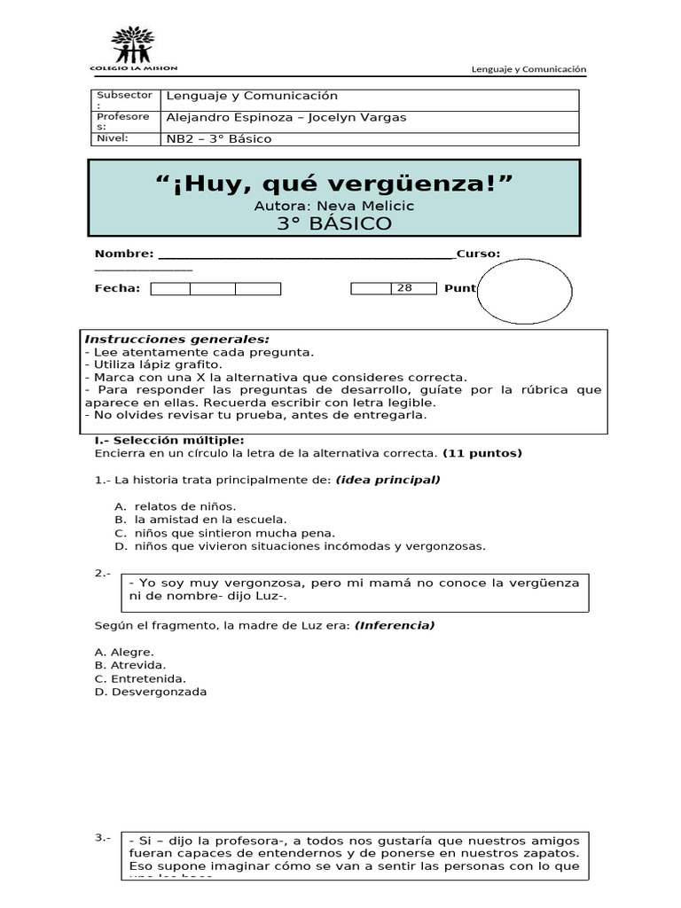 Prueba Huy Que Verguenza | PDF | Estudios de idiomas extranjeros