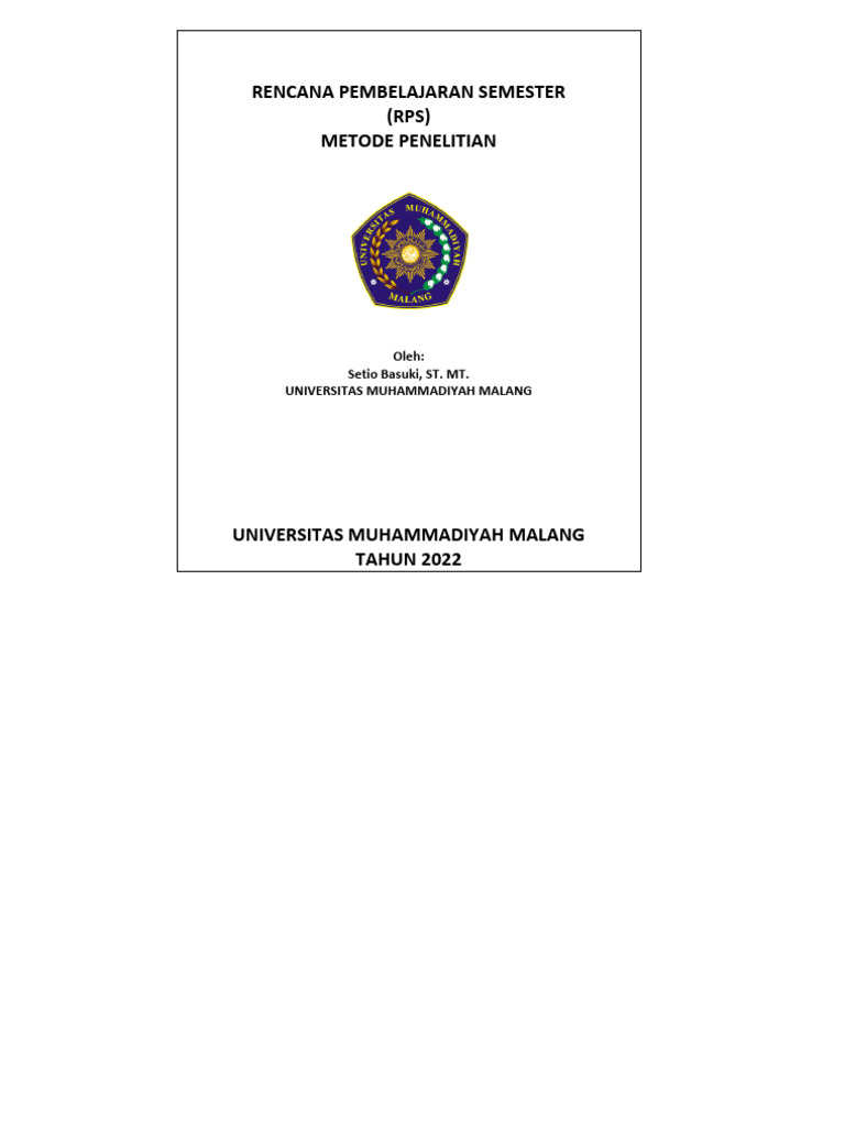 RPS Metode Penelitian Informatika Umm 2024 | PDF