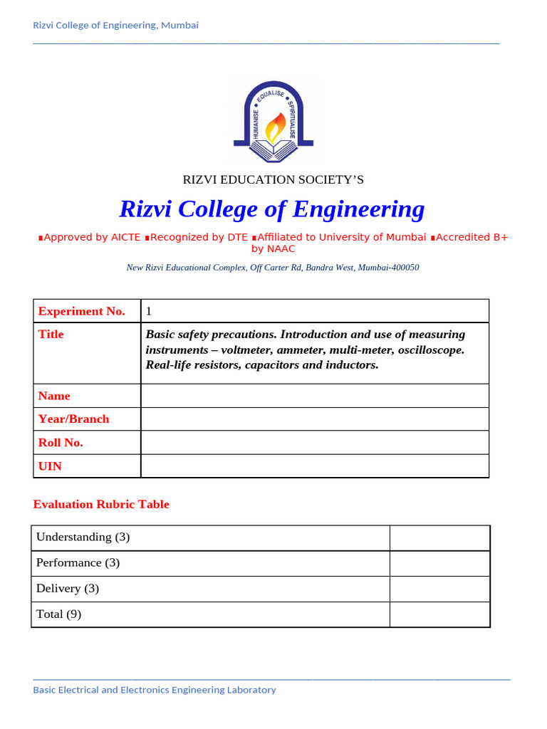 BEE_Expt 1 | PDF | Electric Power | Capacitor