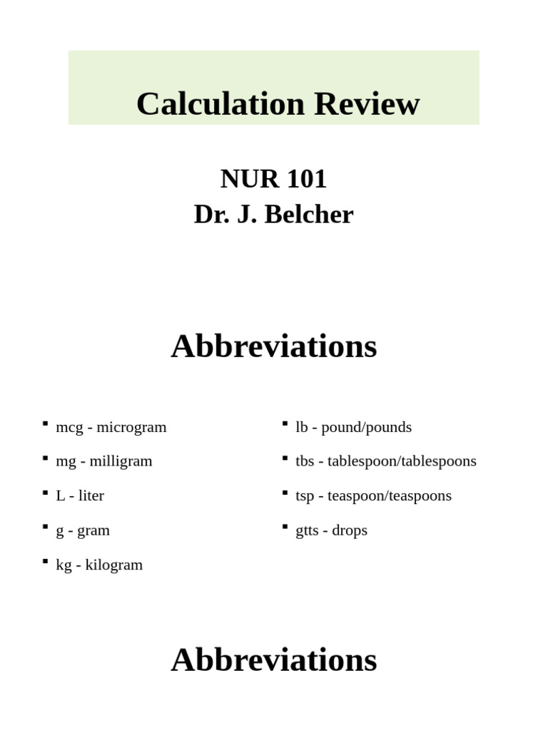 Calculation Review Student 2022 | PDF