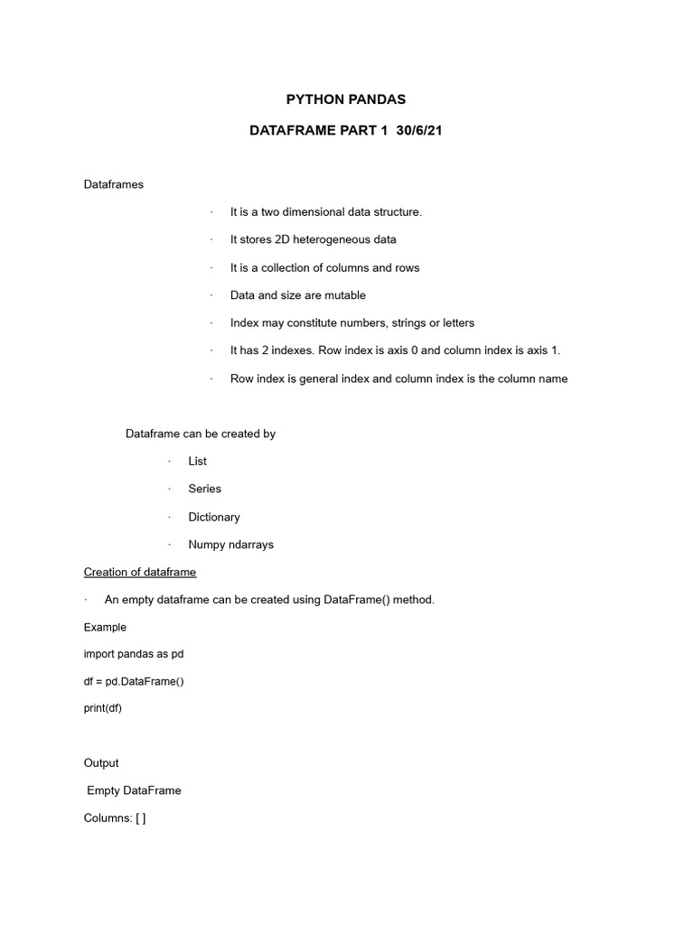 PYTHON PANDAS Dataframe | PDF