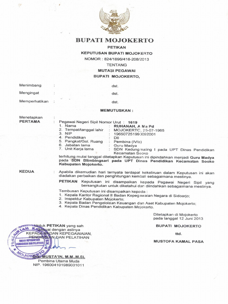 SK Mutasi Pegawai | PDF