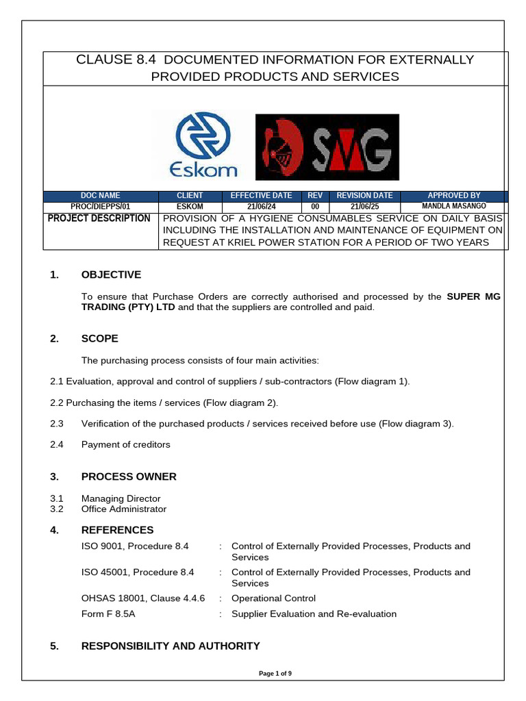 B2 Documented Information For Externally Provided Products and Services ...