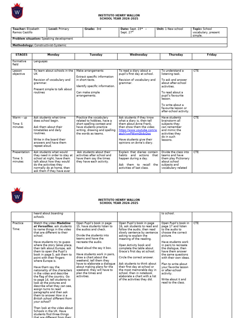 LESSON PLAN September 23rd- September 27th | PDF