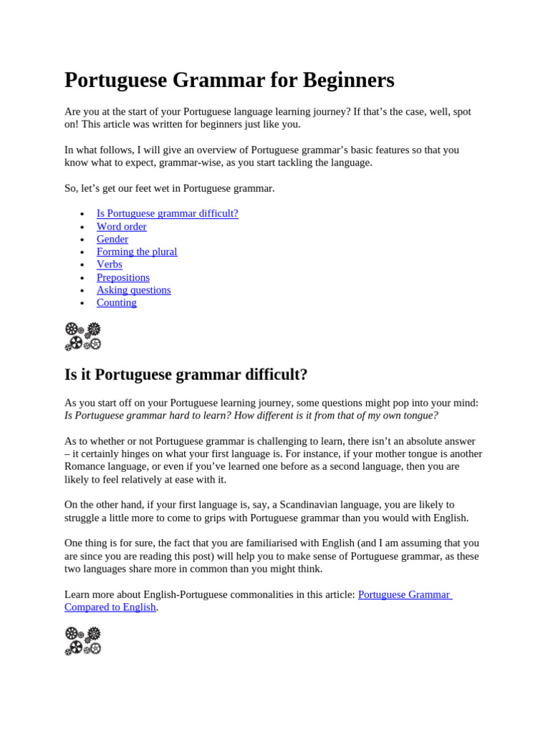 (BEST) Portuguese Grammar For Beginners | PDF