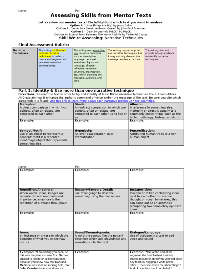 Assessing Skills_Narrative Techniques | PDF