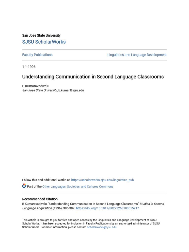 Understanding Communication in Second Language Classrooms | PDF