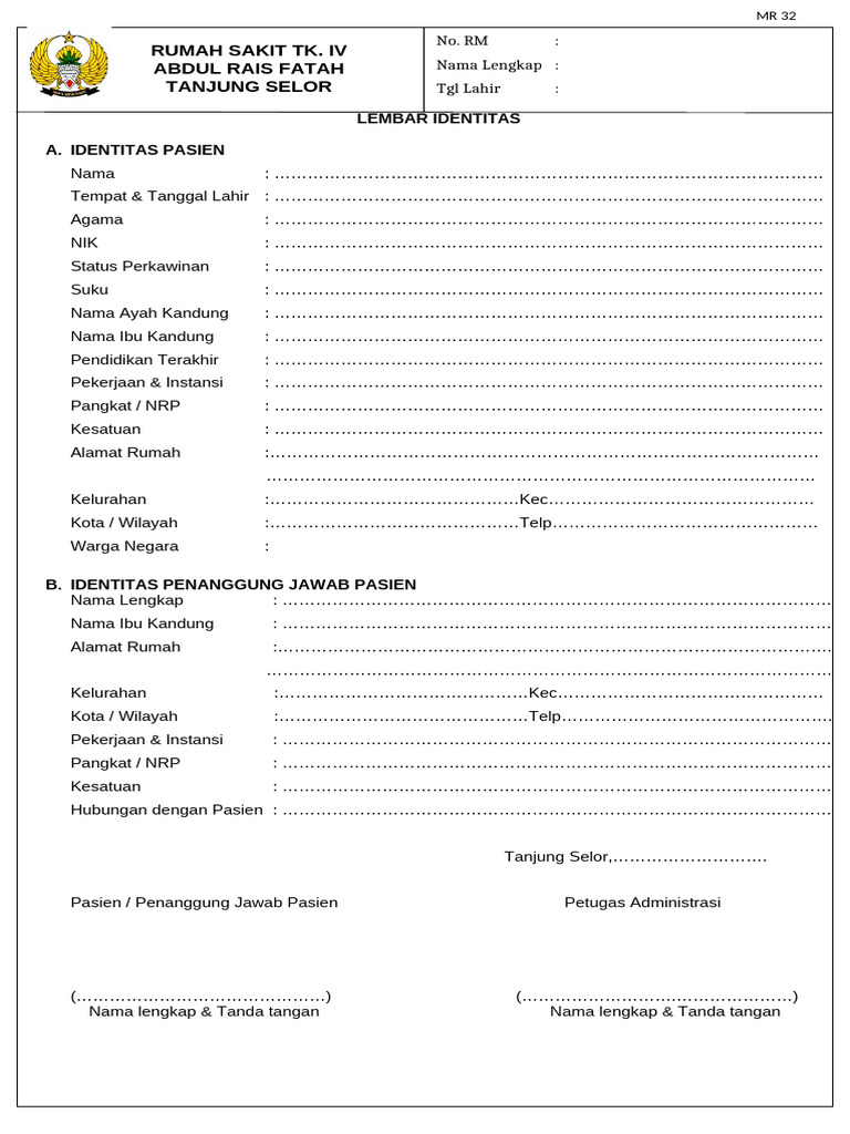 Form Identitas Pasien | PDF