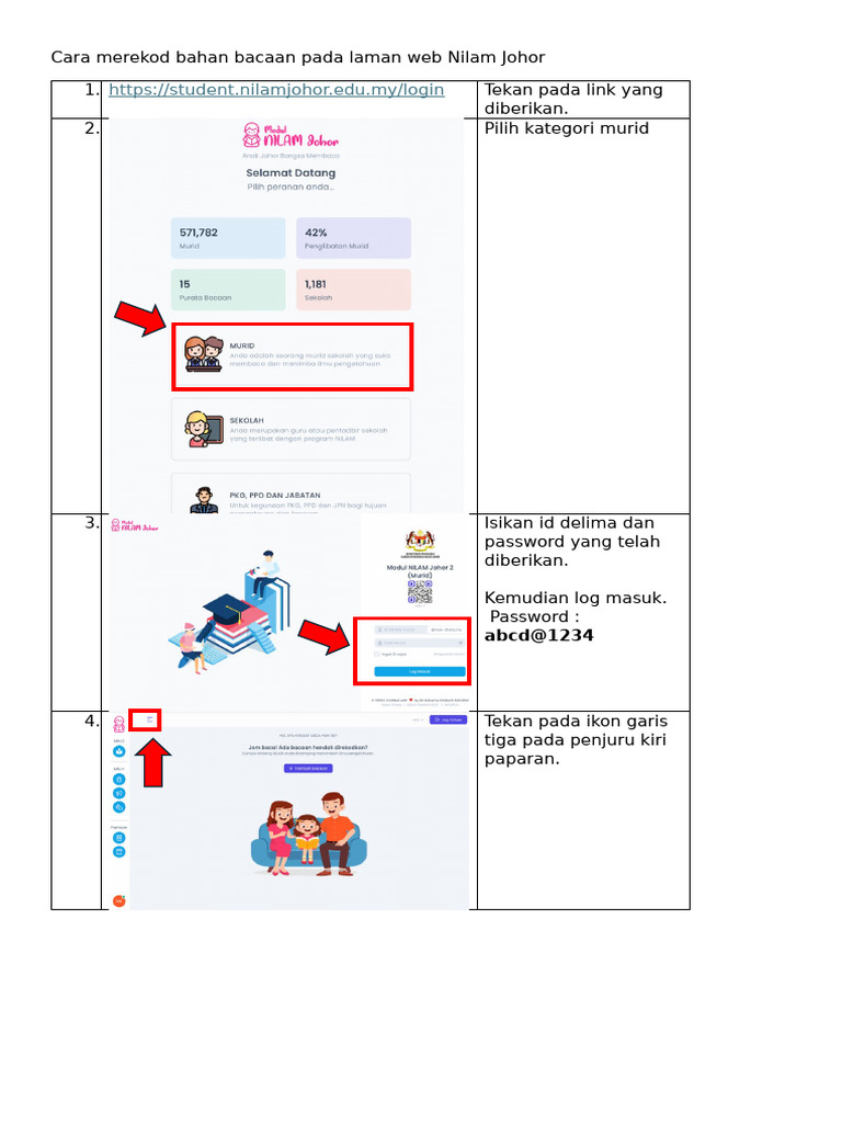 Cara Merekod Bahan Bacaan Pada Laman Web Nilam Johor | PDF
