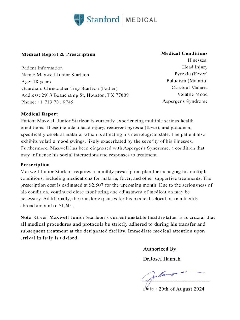 Maxwell Junior Medical Report | PDF