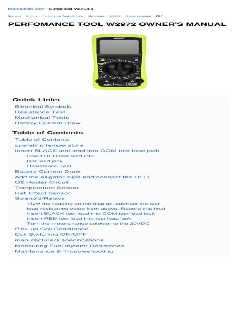 Perfomance Tool W2972 Owner'S Manual: Quick Links | PDF