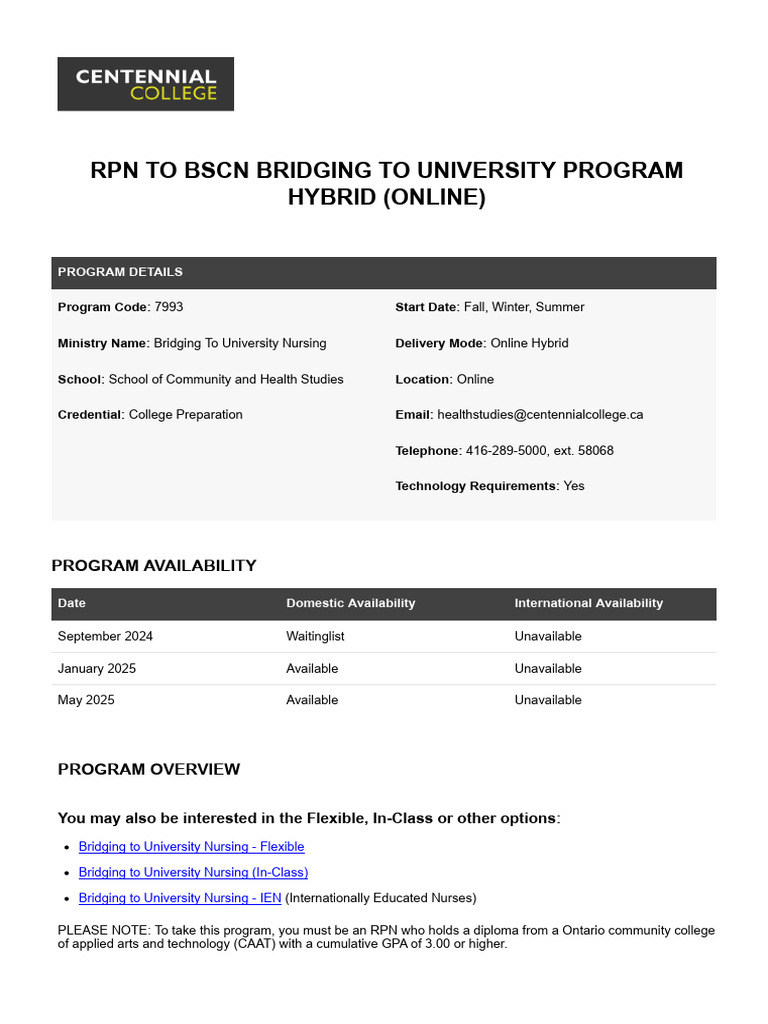 RPN To BSCN Bridging To University Program Hybrid (Online) - Centennial ...