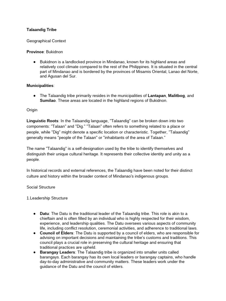 Talaandig Tribe - Outline | PDF