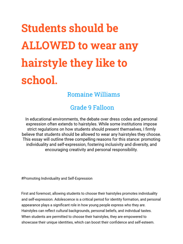 Allowing Student Hairstyle Freedom | PDF | Creativity | Hairstyle