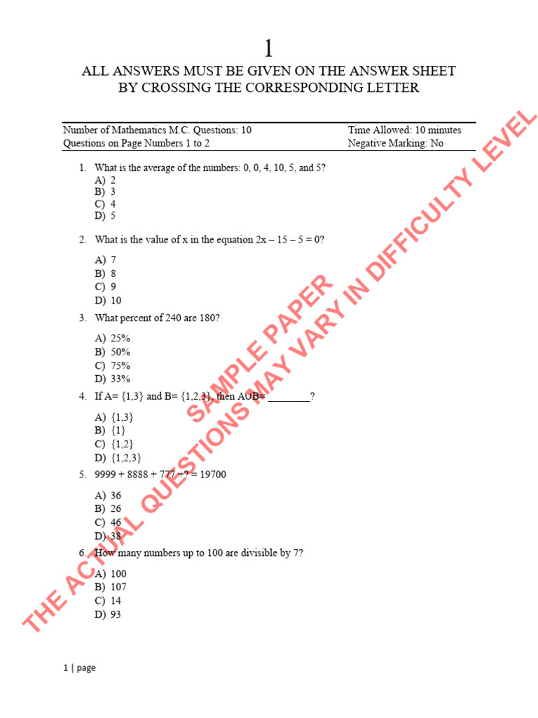 PGD Sample Paper Sample20 1 | PDF | Mathematics | Mathematical Objects