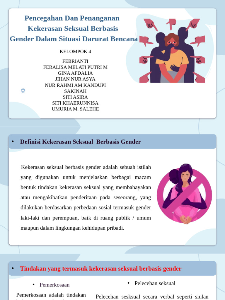 Kelompok 4 - Pencegahan & Penanganan Kekerasan Seksual Berbasis Gender Dalam Situasi Bencana | PDF