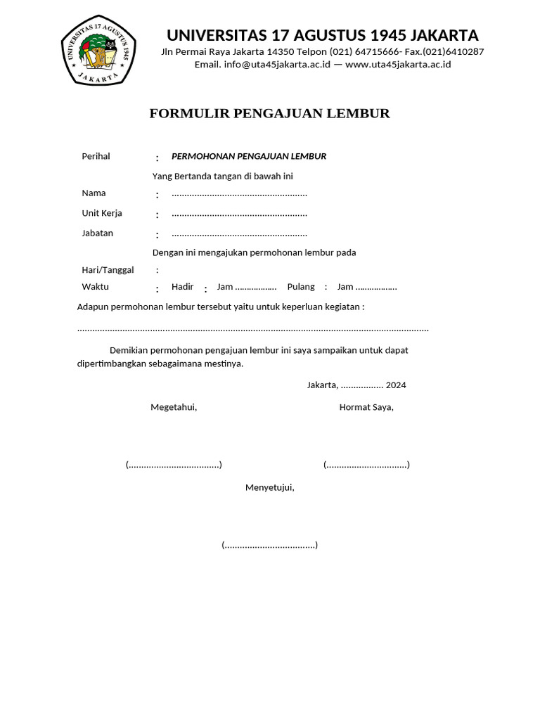 Form Pengajuan Lemburan | PDF