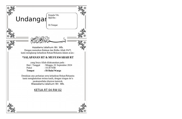 Undangan Salapan RT | PDF
