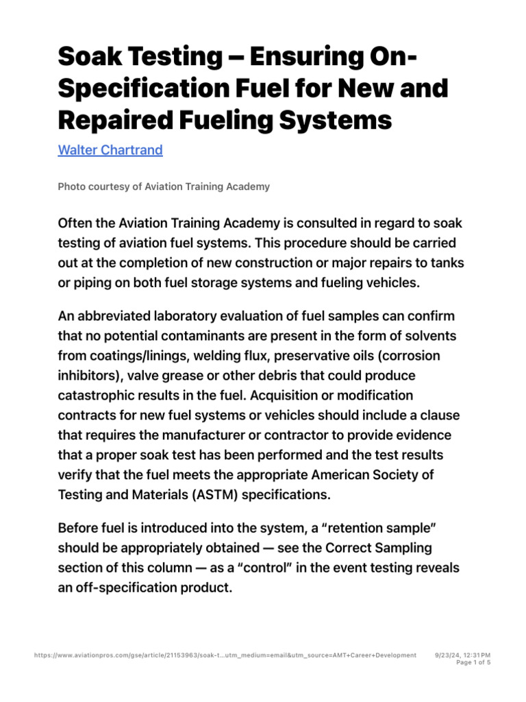Soak Testing - Ensuring On-Specification Fuel For New and Repaired ...
