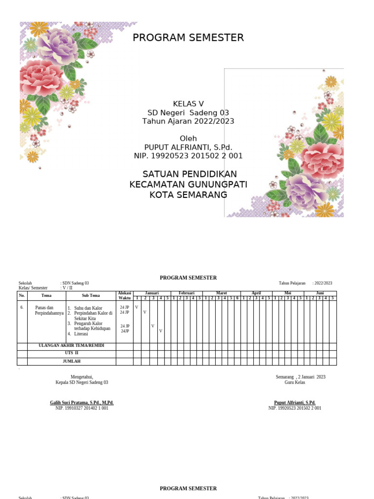 Program Semester 2 Kelas 5 | PDF