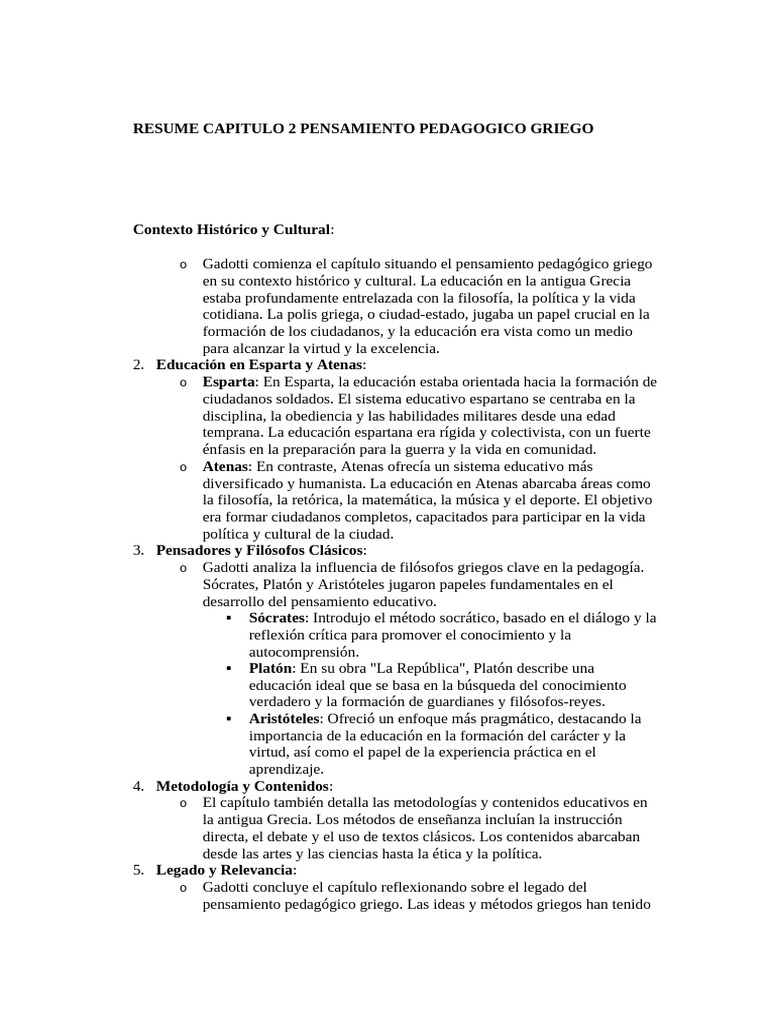 Pensamiento Pedagogico Griego 1 | PDF