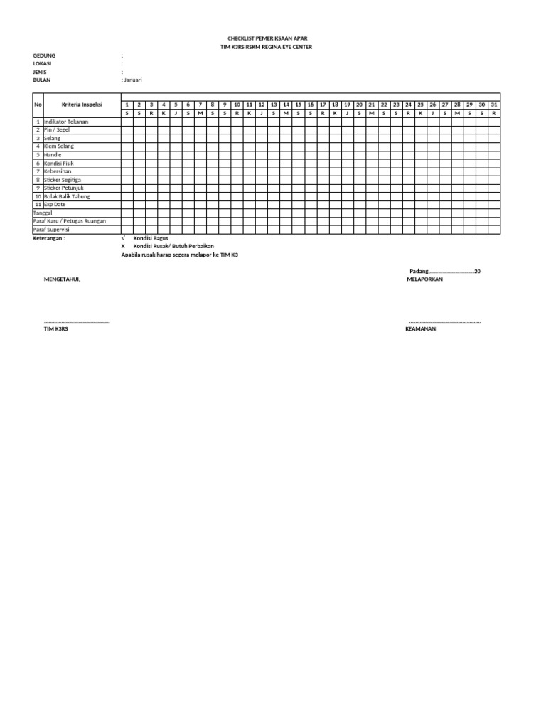 Form Checklist Pemantauan APAR | PDF