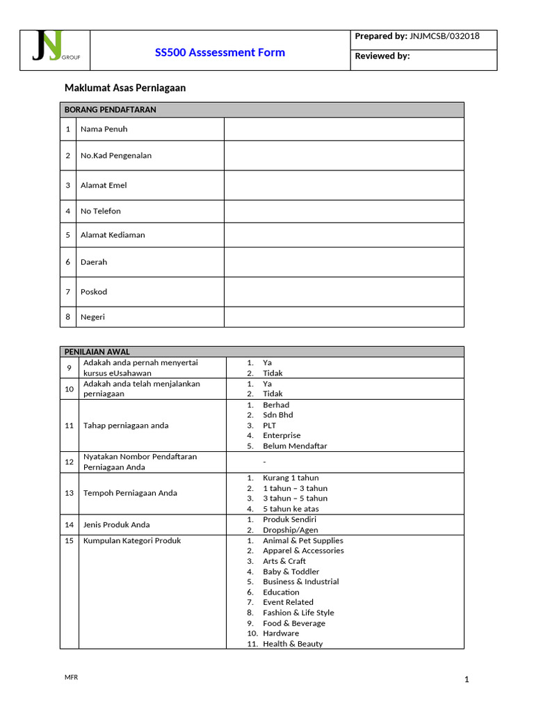 SS500 Assessment Form v1.4 | PDF | Career & Growth | Finance & Money ...