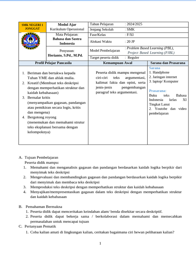 MODUL BAB 1 DAN 2 XI | PDF