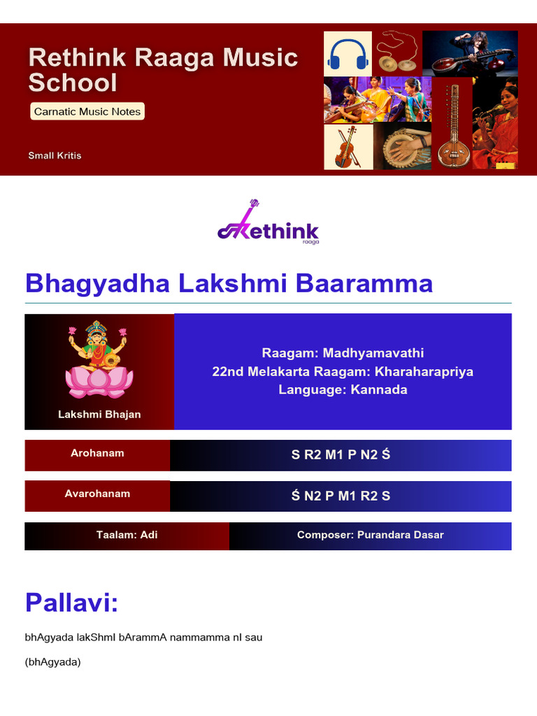 Bhagyadha Lakshmi Baaramma - Purandara Dasar Kriti | PDF