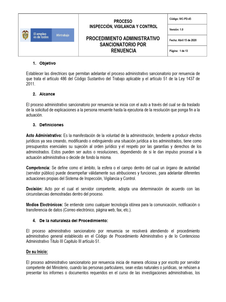 Procedimiento Administrativo Sancionatorio Por Renuencia | PDF