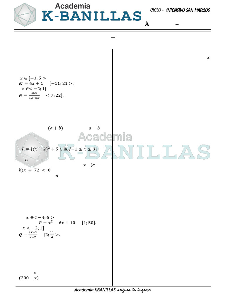 Álgebra - Semana 5 - Desigualdades - Inecuaciones I | PDF