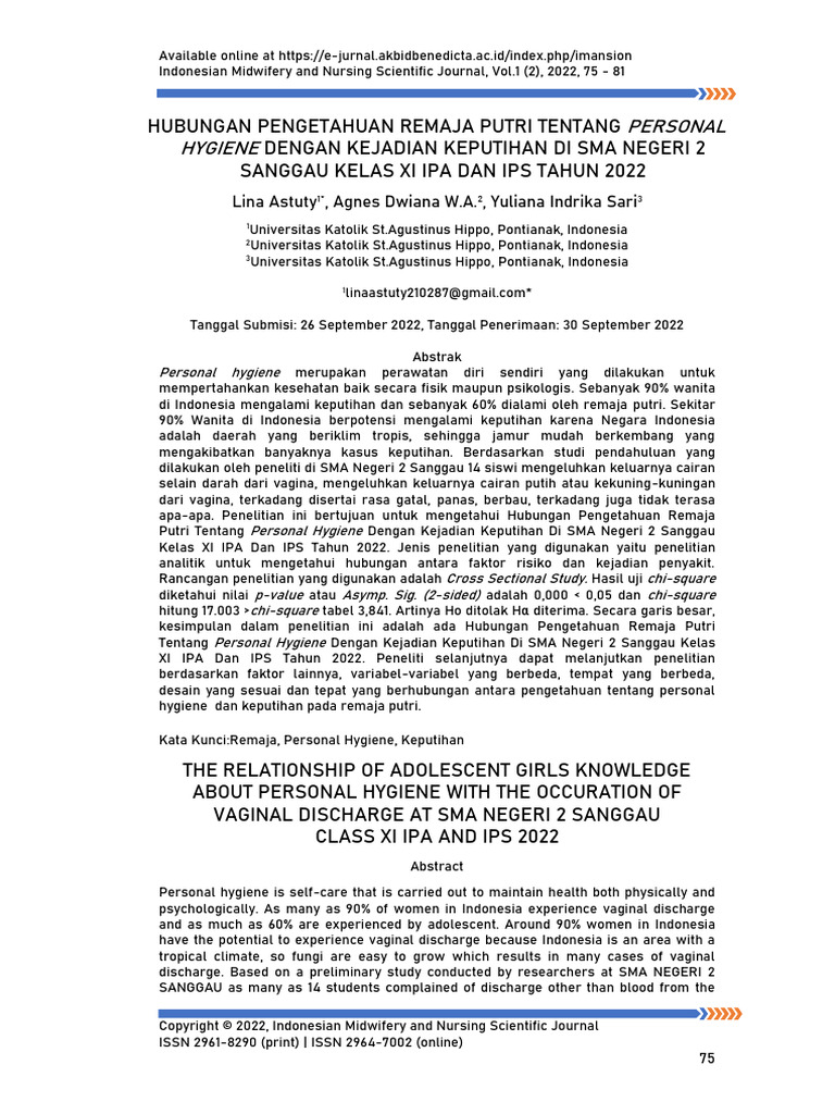 Hubungan Pengetahuan Remaja Putri Tentang Personal | PDF