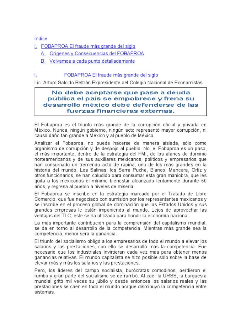 El Fobaproa | PDF | Dinero | Ciencias económicas