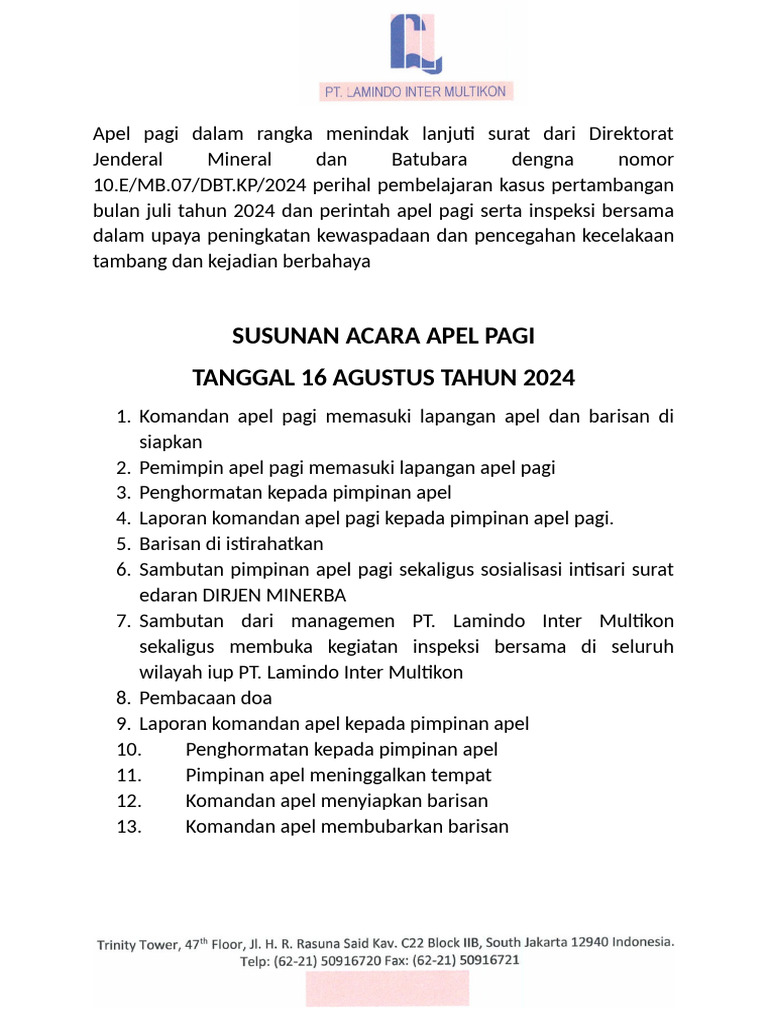 Susunan acara apel pagi | PDF