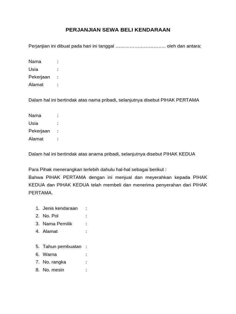 Perjanjian Sewa Beli Kendaraan Pdf