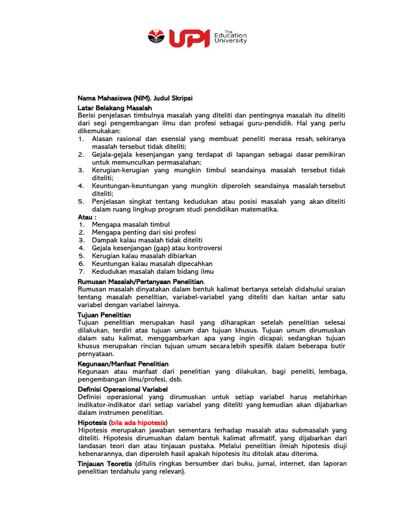 Sistematika Proposal Skripsi-Pmat | PDF
