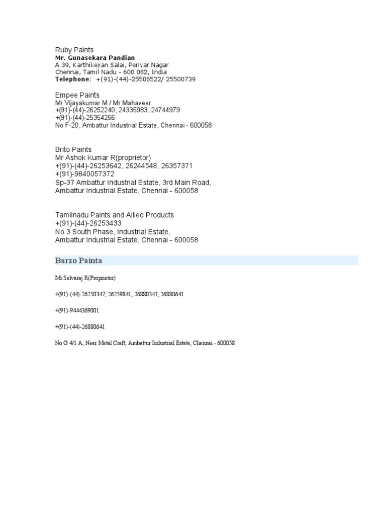 Ambattur Paint Companies | PDF