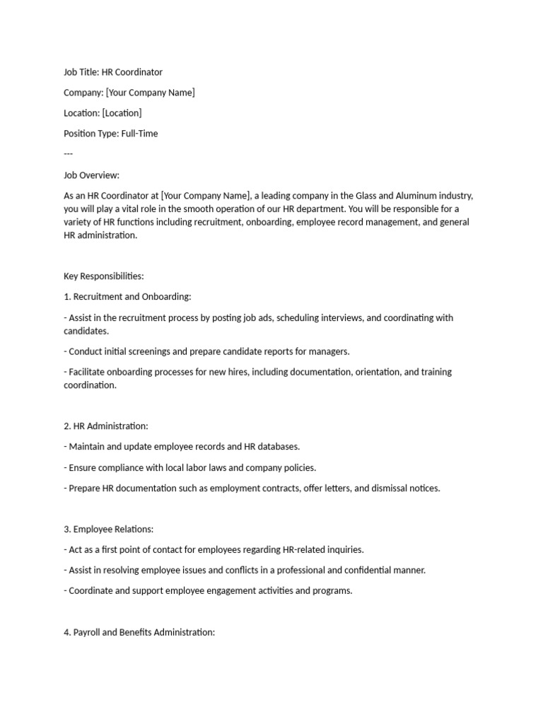 Job Description - HR Coordinator | PDF | Human Resources | Career & Growth