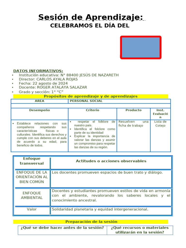 Sesión - Celebramos El Día Del Folklore | PDF
