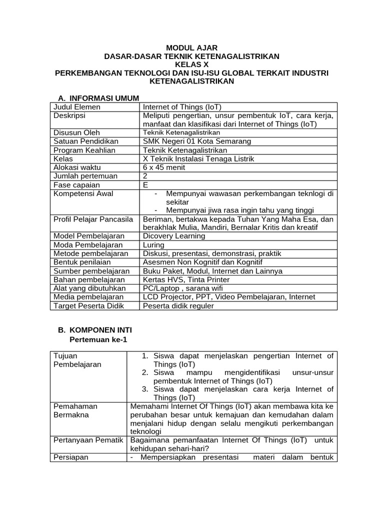 Modul Ajar Internet Of Things (IoT) | PDF