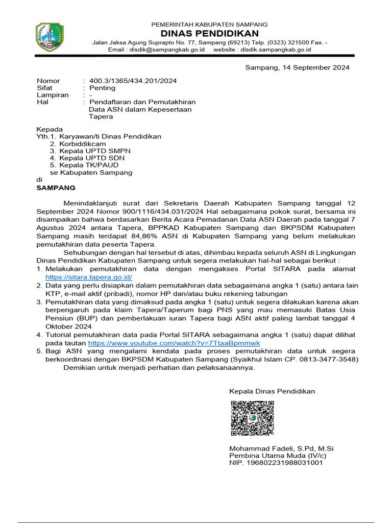 Pendaftaran & Pemutakhiran Data ASN Dalam Kepesertaan Tapera | PDF