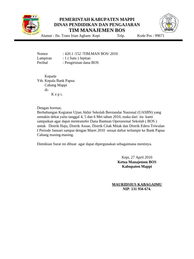 SURAT PENGIRIMAN DANA BOS | PDF