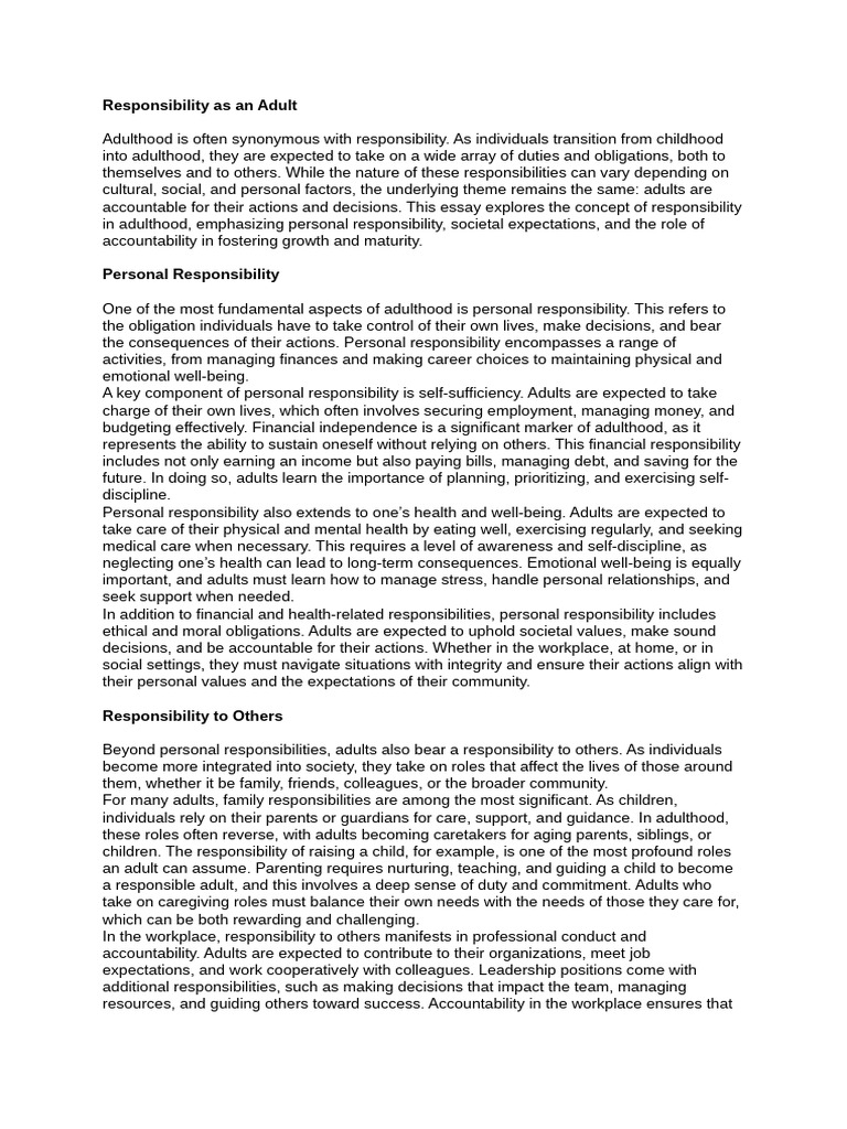 Responsibility As An Adult | PDF