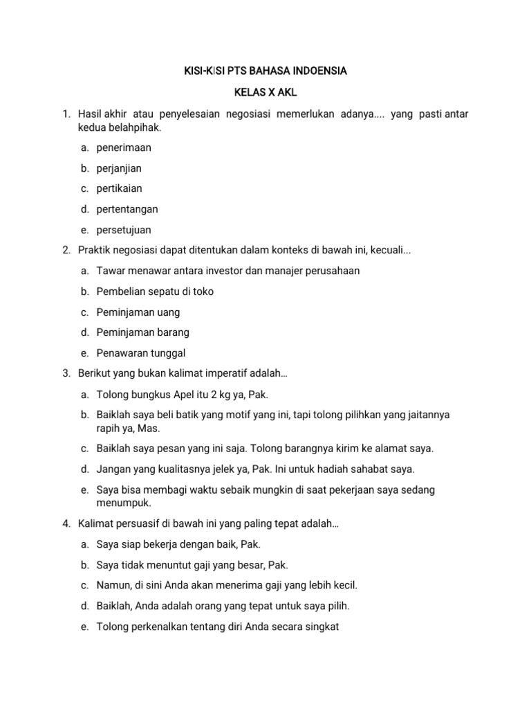 Kisi-Kisi PTS Genap 2024 | PDF