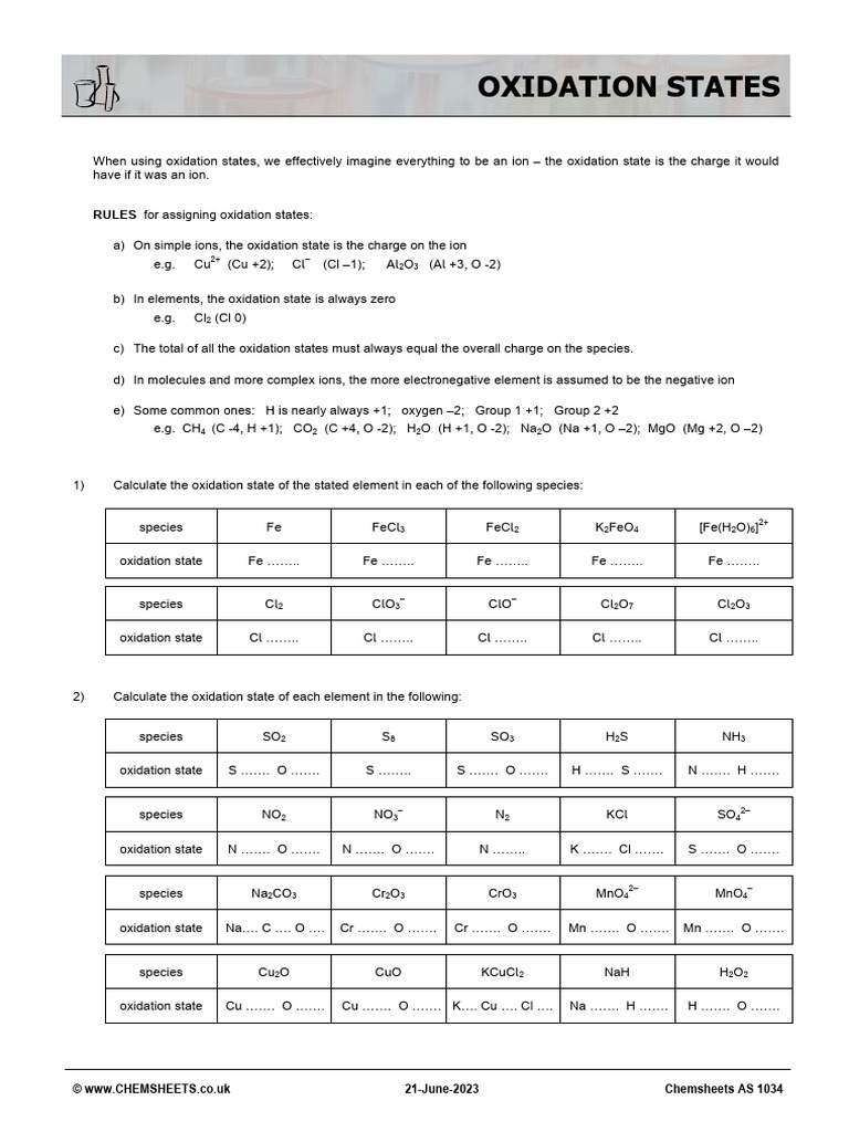 Chemsheets As 1034 Oxidation States | PDF