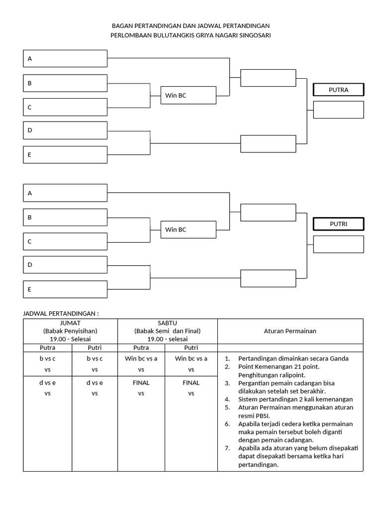 Bagan Pertandingan Dan Jadwal Pertandingan Bulutangkis | PDF
