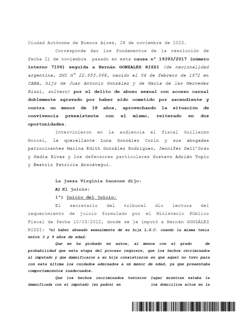 Sentencia-Absolutoria Caso Gonzalez Rizzi | PDF