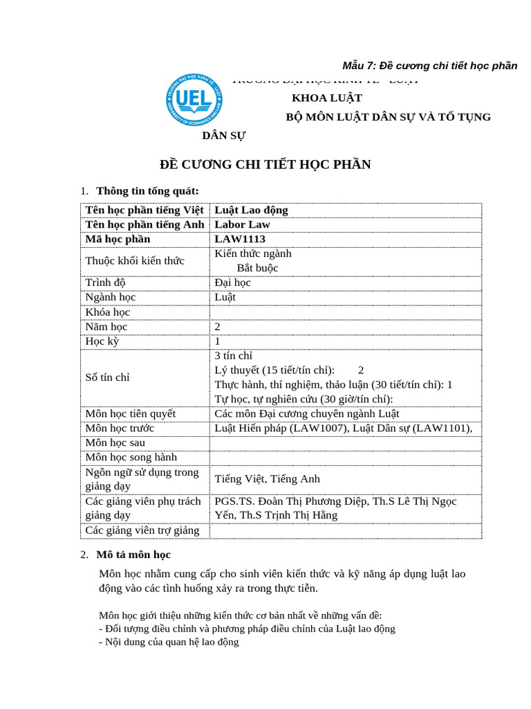 LAW113 - Luat Lao Dong | PDF