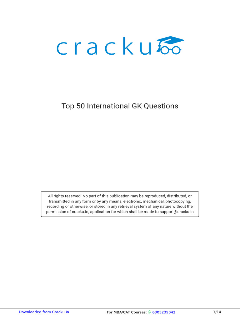 Top 50 International GK Questions | PDF