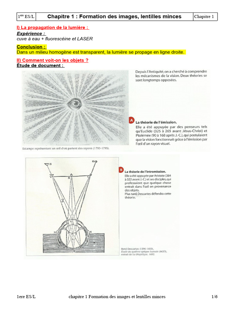1ES L Cours Chap1 Formationimages | PDF
